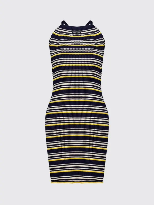 Miu Miu Striped Stretch Cotton Dress - Blue