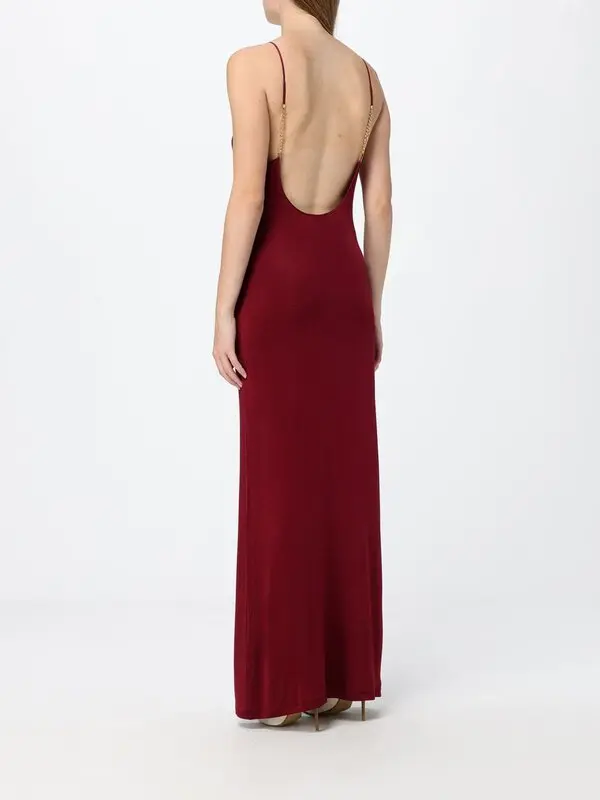 Saint Laurent Long Slip Dress In Stretch Viscose With Thin Straps - Red