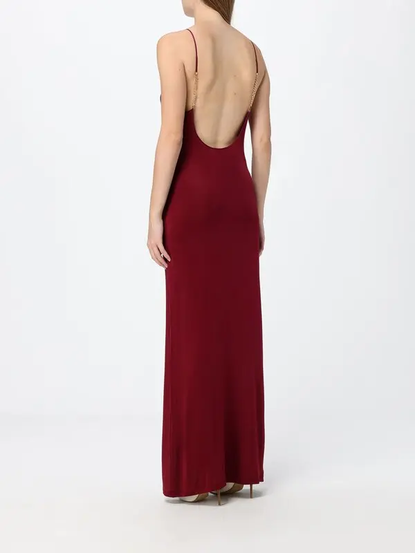 Saint Laurent Long Slip Dress In Stretch Viscose With Thin Straps - Red