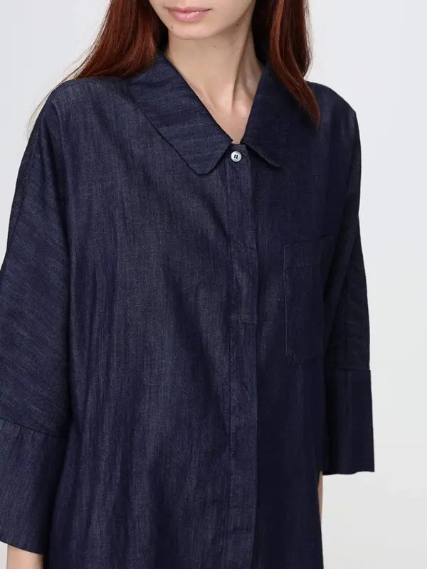 Max Mara Relaxed Fit Cotton Denim Shirt With Dropped Shoulders And Concealed Placket - Blue