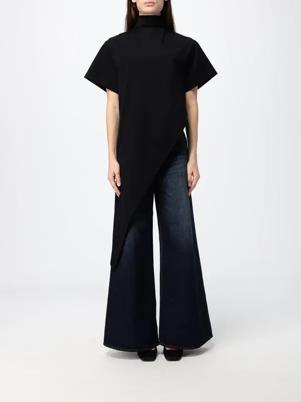 ALAIA Alaia Asymmetrical Draped Cotton Jersey Turtleneck Top
