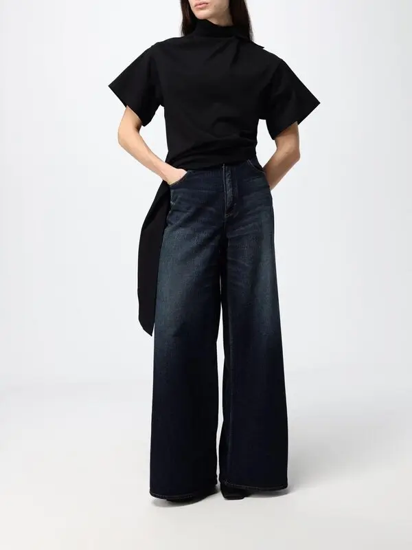 ALAIA Alaia Asymmetrical Draped Cotton Jersey Turtleneck Top