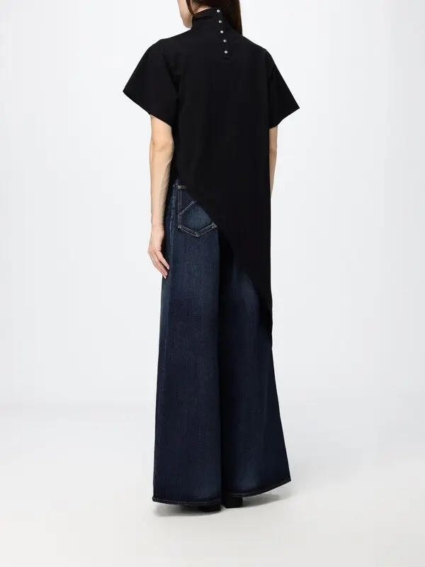 ALAIA Alaia Asymmetrical Draped Cotton Jersey Turtleneck Top