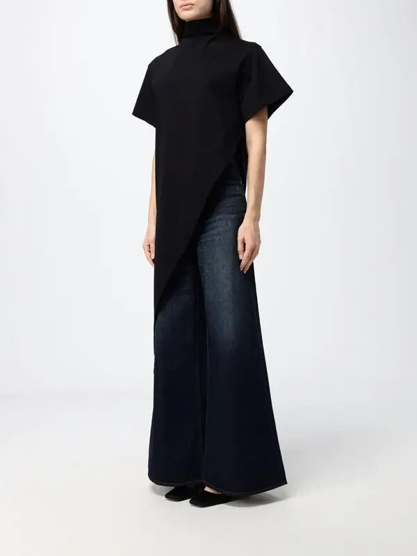 ALAIA Alaia Asymmetrical Draped Cotton Jersey Turtleneck Top