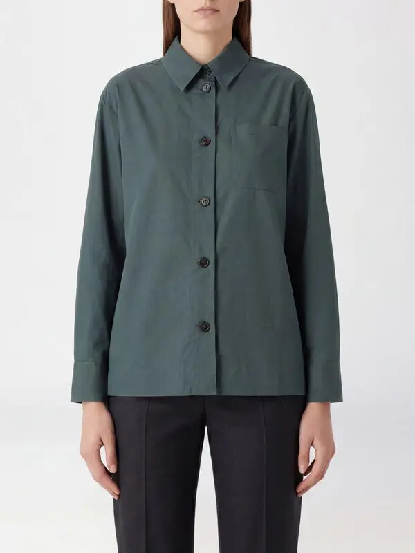 Max Mara Cotton Shirt With French Collar And Patch Pocket - Gray