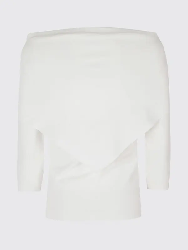 Max Mara Slim Fit Striped Wool Crewneck Jumper With Pussy-bow Neck - White