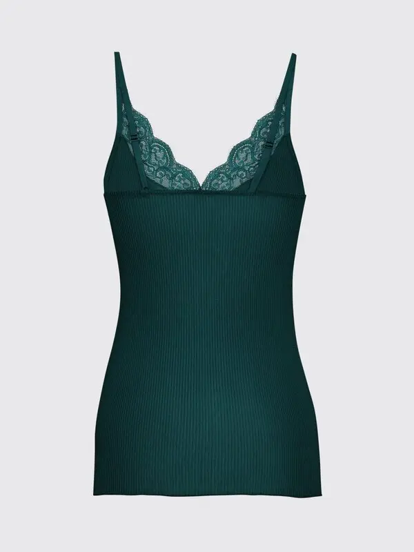 Saint Laurent Ribbed Silk Knit Top With Lace Inserts - Green