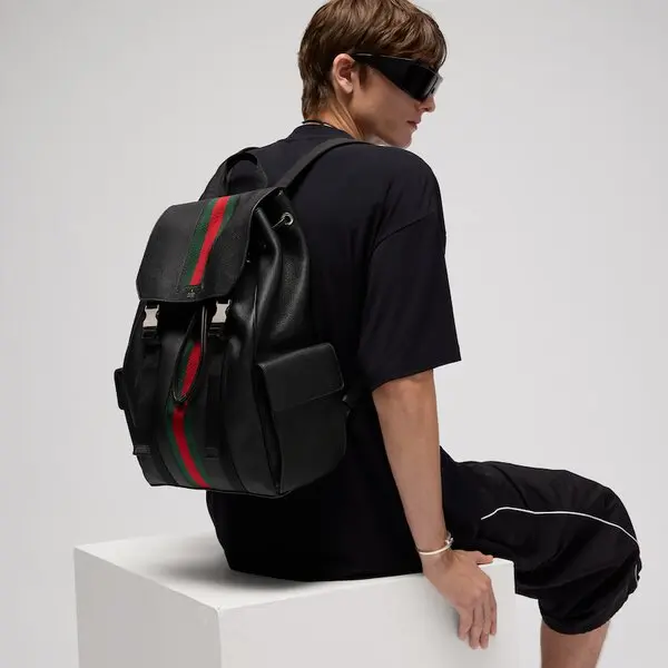 Gucci Web Trademark Medium Backpack Leather
