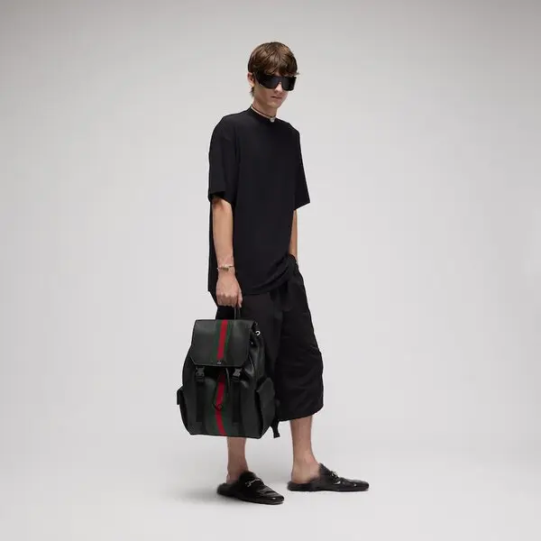 Gucci Web Trademark Medium Backpack Leather