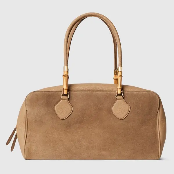 Gucci Large Boston Bag With Bamboo Suede