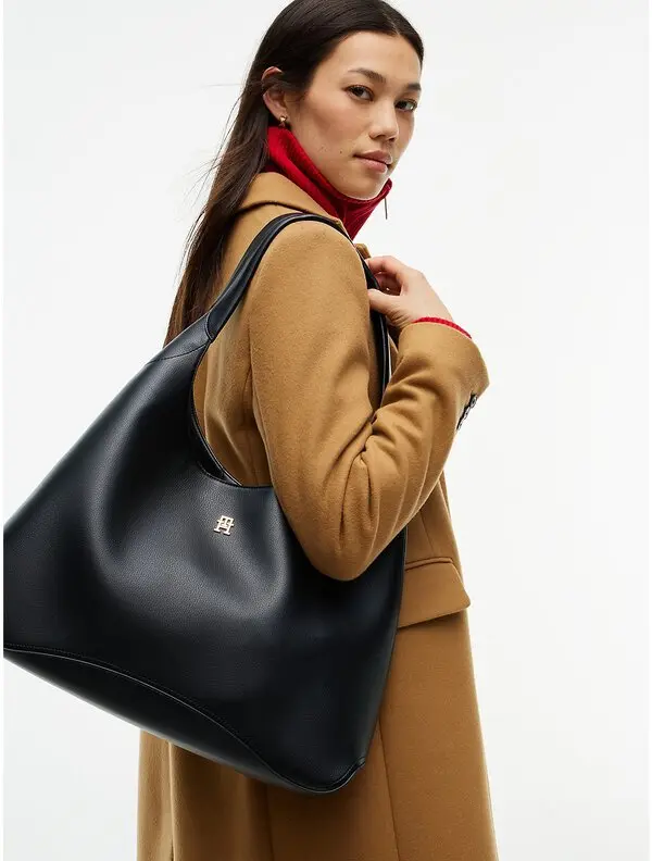 Tommy Hilfiger Monogram Slouchy Shoulder Bag - Black