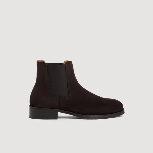 Sandro Split Leather Chelsea Boots - Chocolate