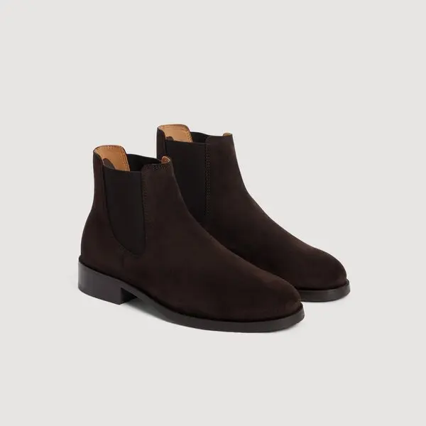 Sandro Split Leather Chelsea Boots - Chocolate