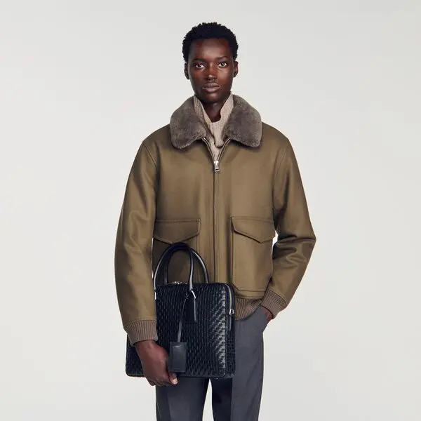 Sandro Woven Leather Briefcase