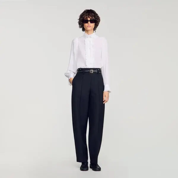 Sandro Silk Shirt With Gathered Collar - White