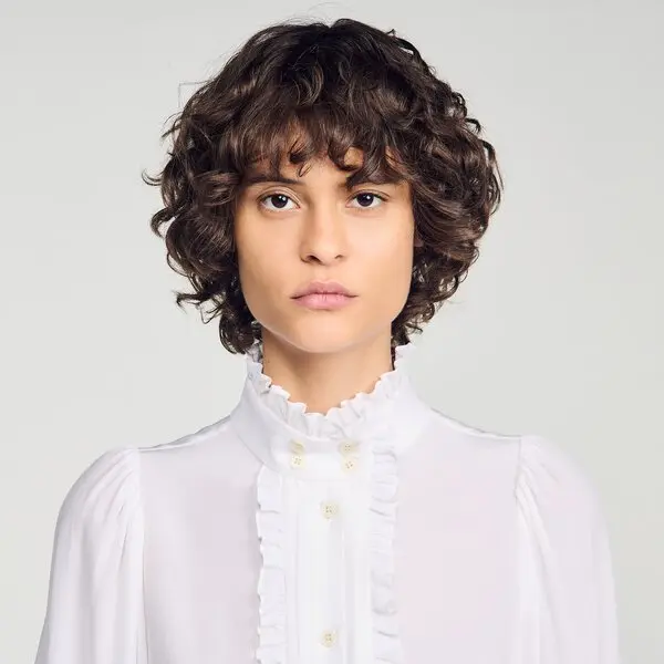 Sandro Silk Shirt With Gathered Collar - White
