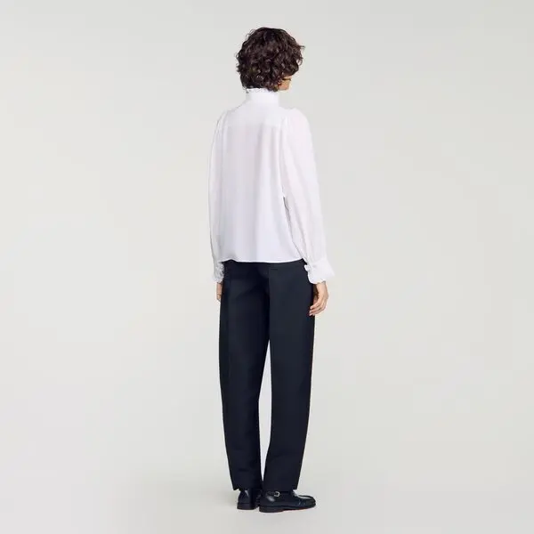 Sandro Silk Shirt With Gathered Collar - White