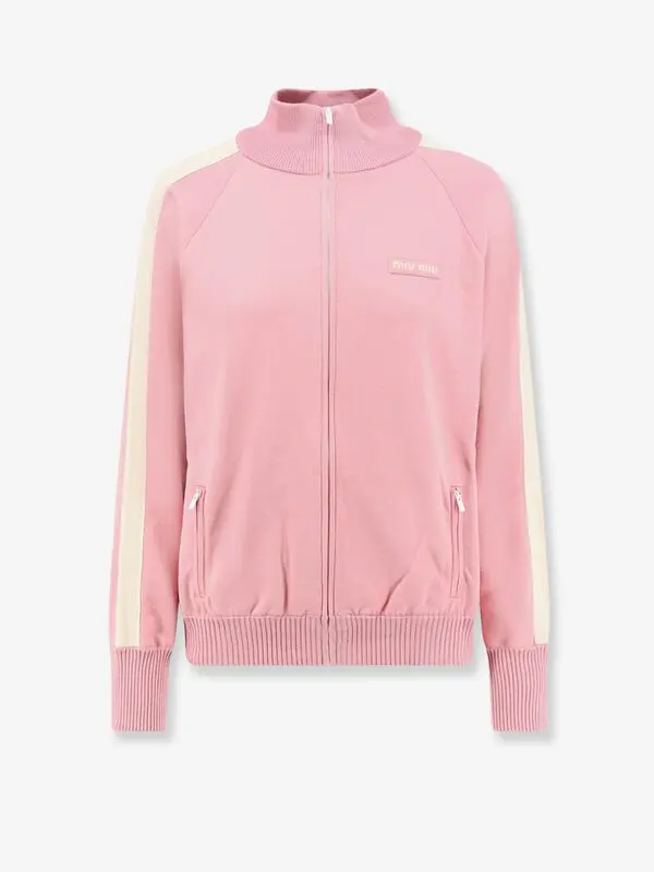 Miu Miu Silk Blend Cardigan With Embroidered Logo Patch - Multicolor