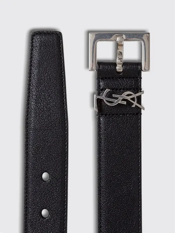Saint Laurent Monogram Lambskin Leather Belt - Black