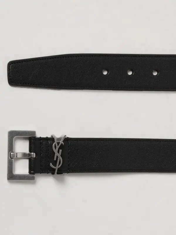 Saint Laurent Monogram Lambskin Leather Belt - Black