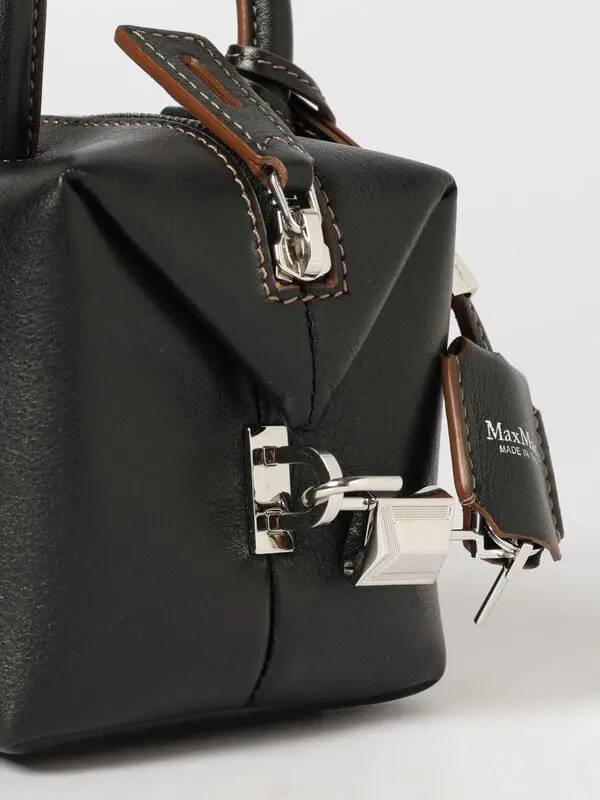 Max Mara Holdall Mini Smooth Leather Boston Bag With Charm - Black