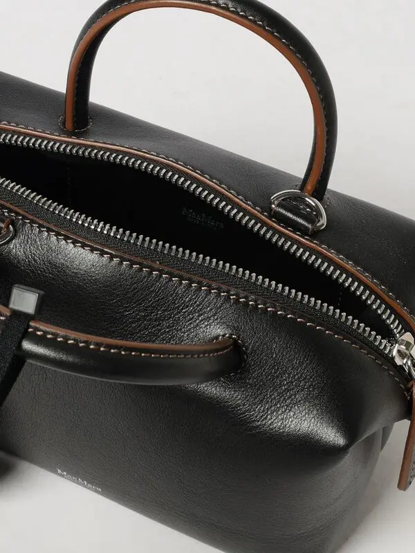 Max Mara Holdall Mini Smooth Leather Boston Bag With Charm - Black
