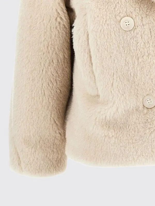 Max Mara Short Double-breasted Faux-fur Effect Coat In A Wool Blend - White