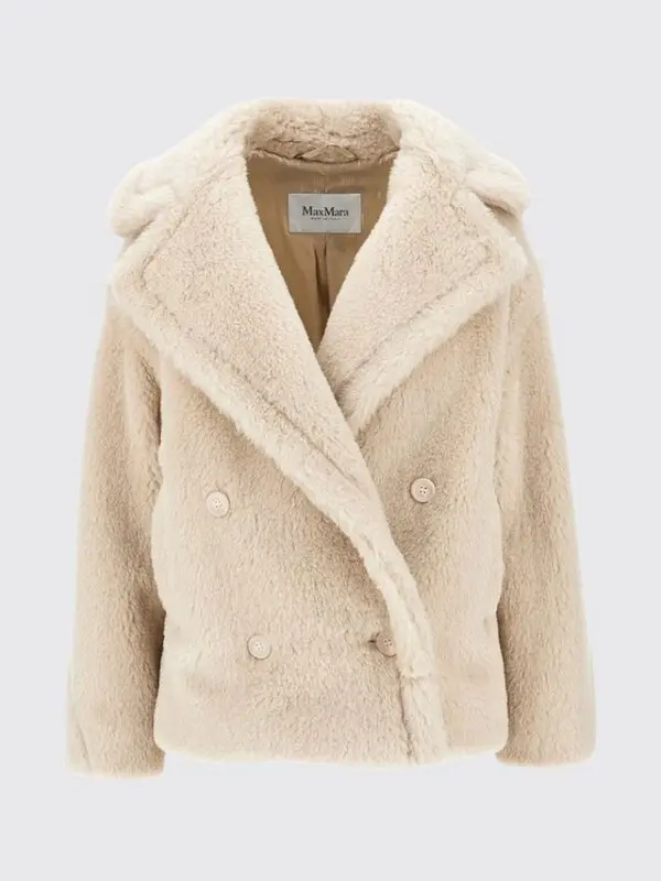 Max Mara Short Double-breasted Faux-fur Effect Coat In A Wool Blend