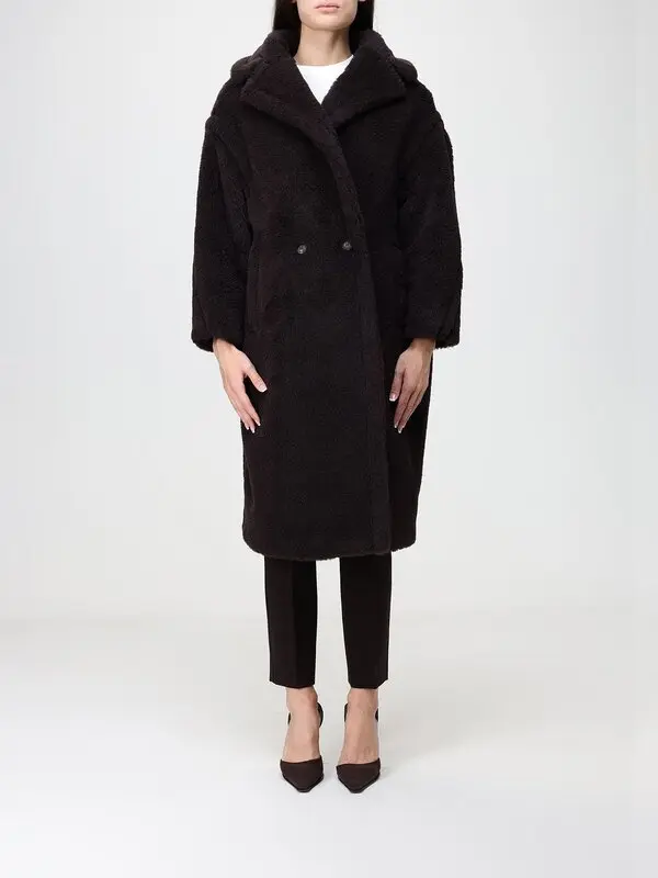 Max Mara Double-breasted Wool Blend Teddy Coat With Dropped Shoulders - Brown