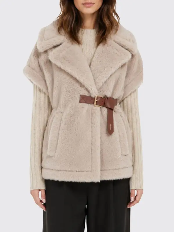 Max Mara Short Camel Fur Jacket With Lapels And Belt - Cream