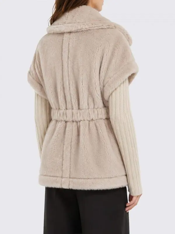 Max Mara Short Camel Fur Jacket With Lapels And Belt - Cream