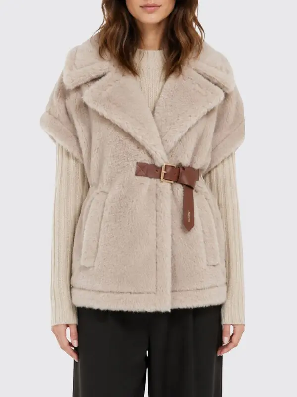 Max Mara Short Camel Fur Jacket With Lapels And Belt - Cream