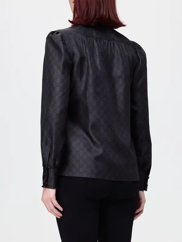 Gucci Pussy-bow Blouse In Pure Silk With All-over Gg Monogram