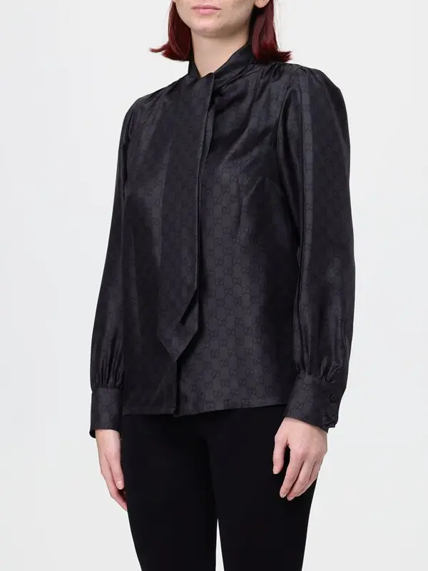 Gucci Pussy-bow Blouse In Pure Silk With All-over Gg Monogram