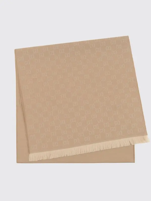 Gucci Gg Monogram Jacquard Wool Scarf With Fringed Edges - Brown