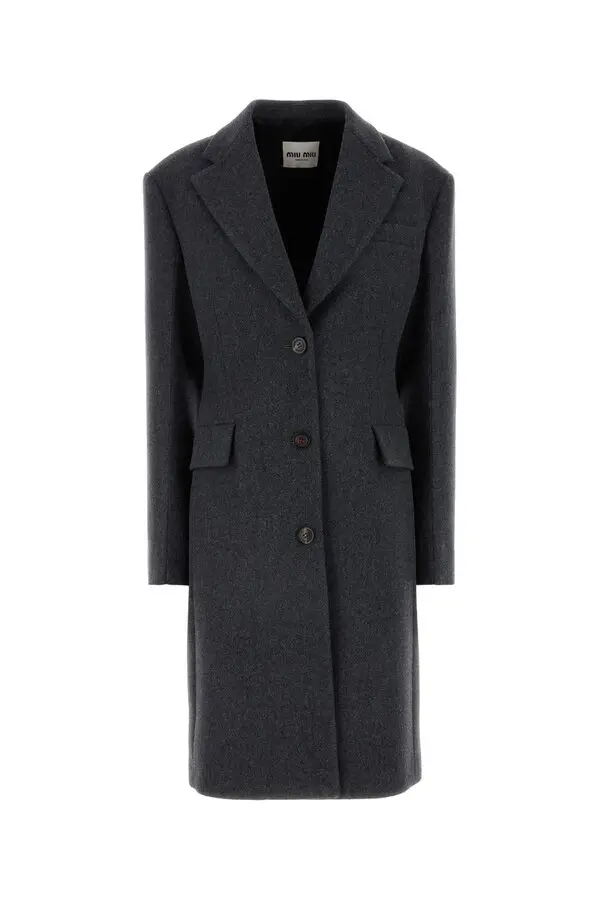 Miu Miu Dark Grey Wool Coat - Gray