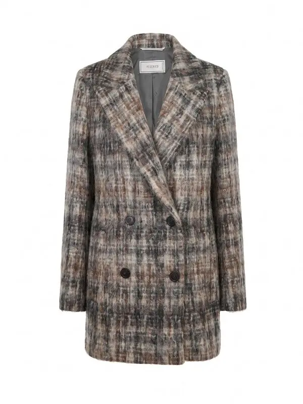 Peserico Double-breasted Coat In Mohair Wool Blend - Multicolor