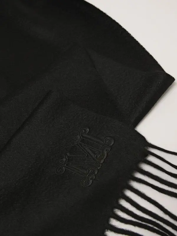 Max Mara Dalia Monogram Pure Cashmere Scarf With Fringed Edges - Black