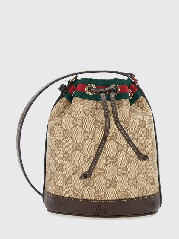 Gucci Mini Bucket Bag In Gg Monogram Fabric With Drawstring Closure - Cream
