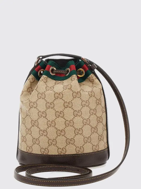 Gucci Mini Bucket Bag In Gg Monogram Fabric With Drawstring Closure - Cream