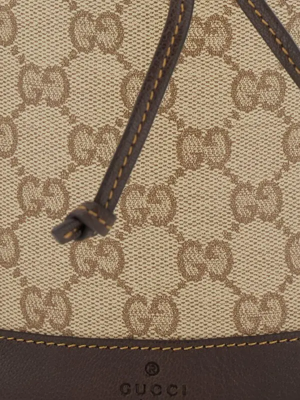Gucci Mini Bucket Bag In Gg Monogram Fabric With Drawstring Closure - Cream