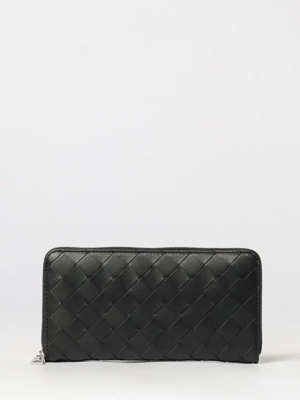Bottega Veneta Continental Zip-around Wallet In Woven Calfskin - Black