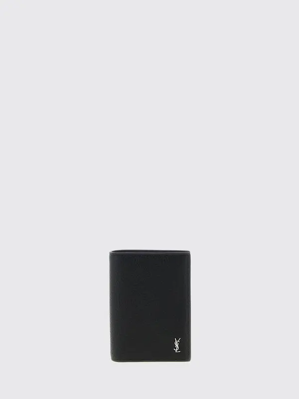 Saint Laurent Tiny Cassandre Card Holder In Grained Leather