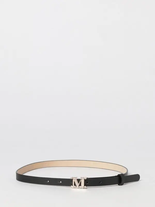 Max Mara Leather Logo Buckle Belt - Black