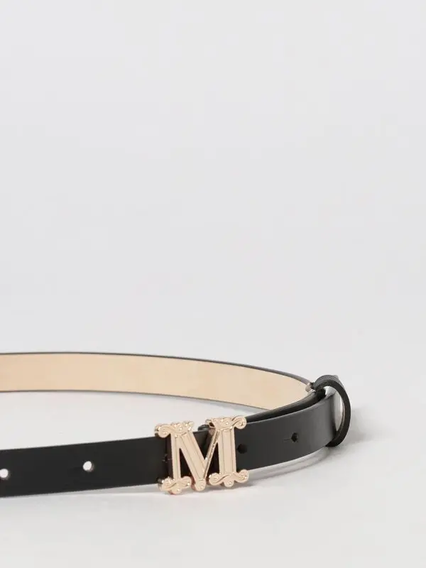 Max Mara Leather Logo Buckle Belt - Black