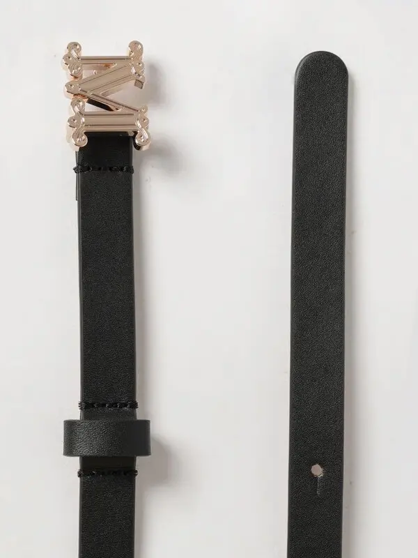 Max Mara Leather Logo Buckle Belt - Black