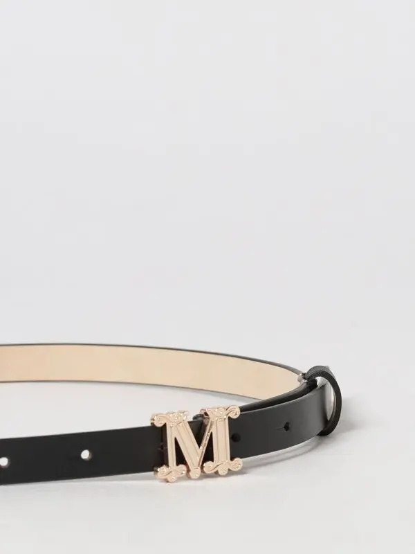 Max Mara Leather Logo Buckle Belt - Black