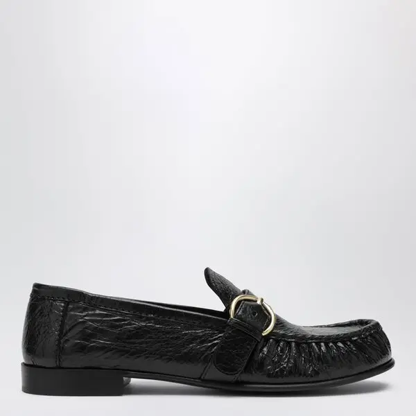 Miu Miu Leather Loafers With Crinkled Vintage-effect Finish - Black