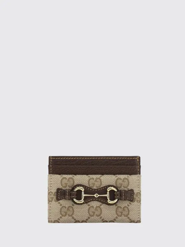 Gucci Horsebit Card Holder In Gg Supreme Fabric With Four Card Slots - Cream