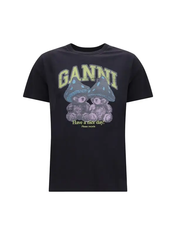 GANNI Mushroom Teddy Cotton T-shirt - Gray